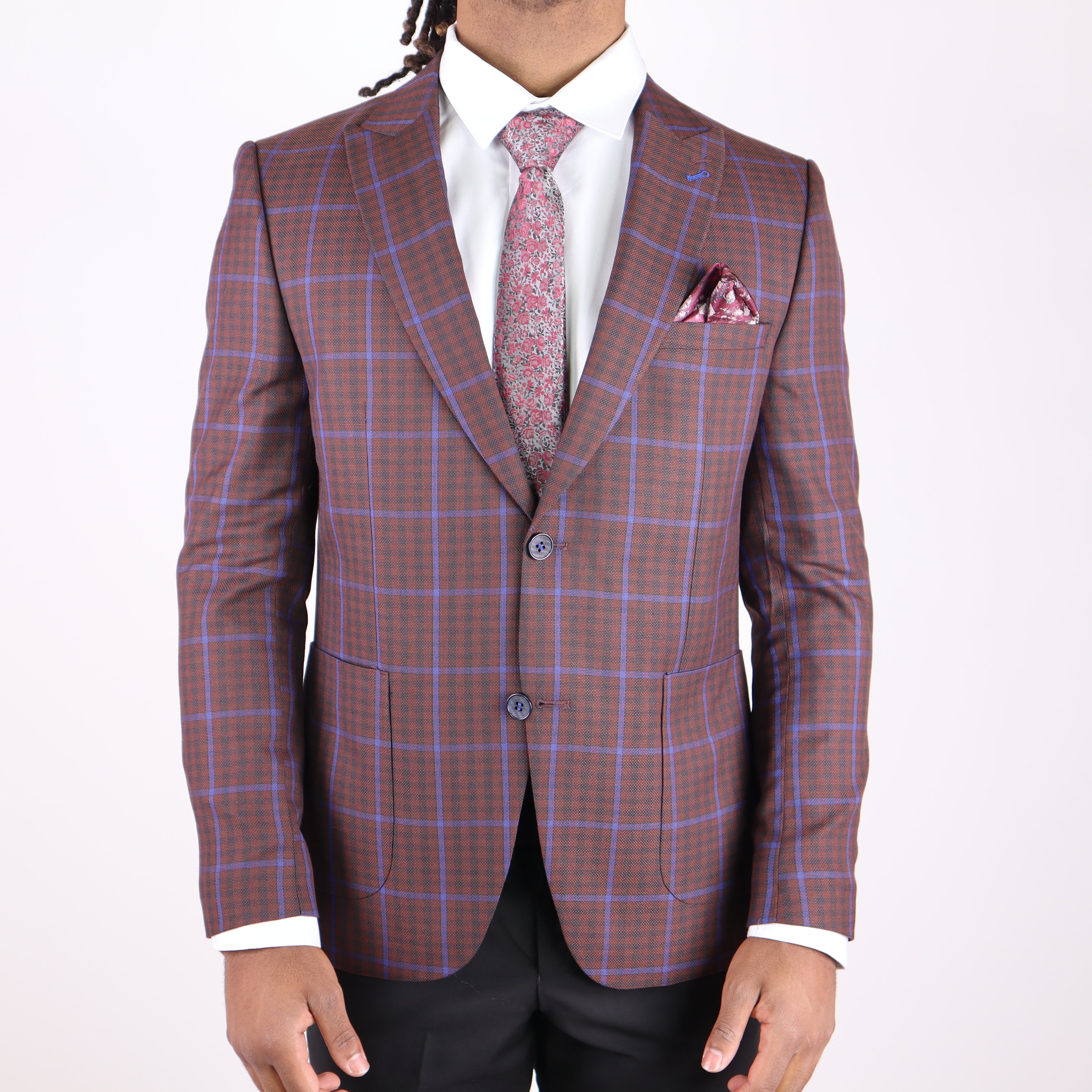 Burnt Orangeblue Avanti Milano Window Pane Patterned Jacket Avanti