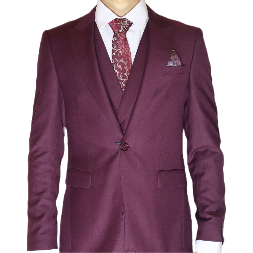 Maroon Avanti Milano Peak Lapel Textured Three Piece Suit Avanti
