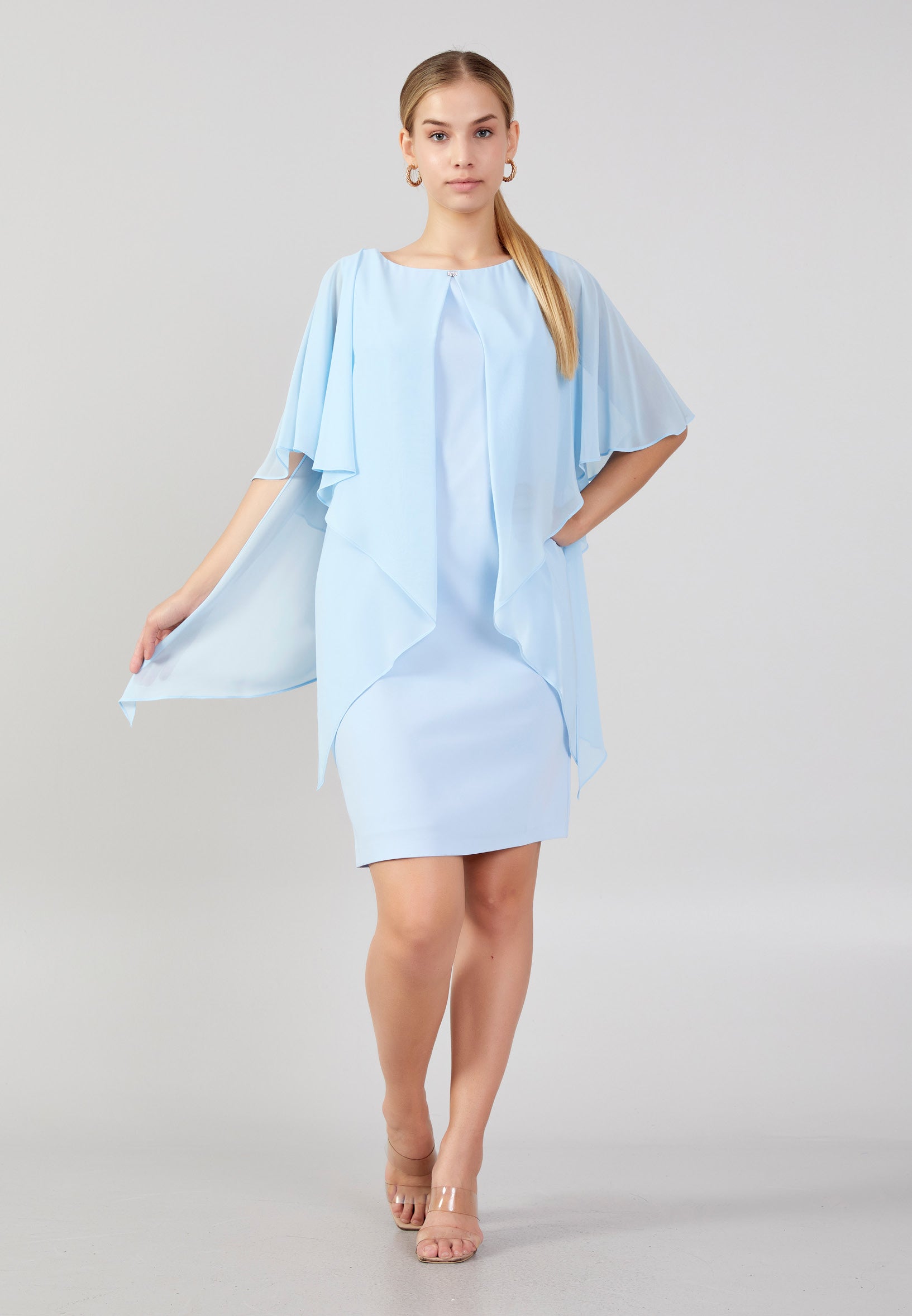 Powder Blue Shawl Fitted Dress – Avanti Milano Formalwear