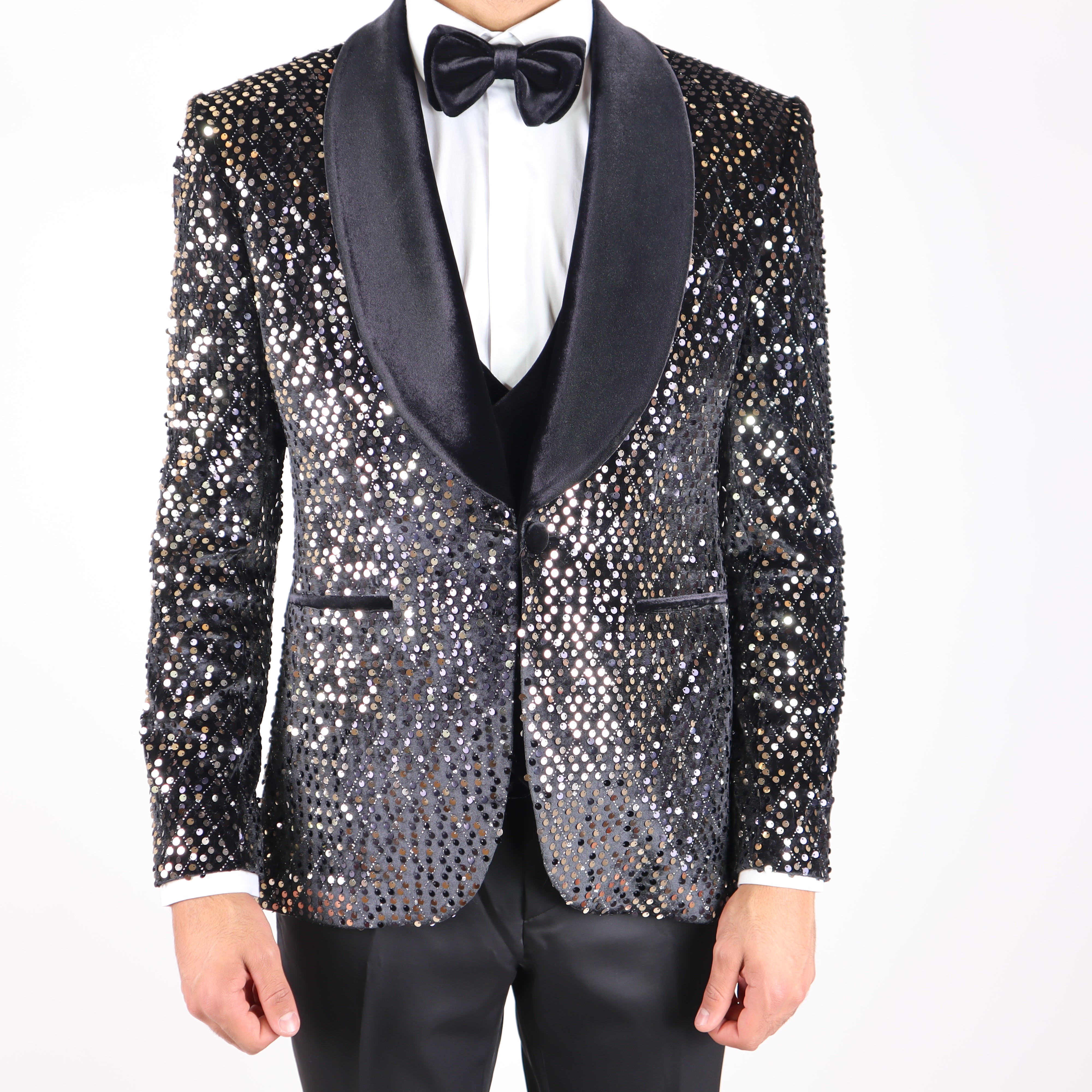 Black Avanti Milano Gold Sequence Velvet Three Piece Tuxedo – Avanti ...