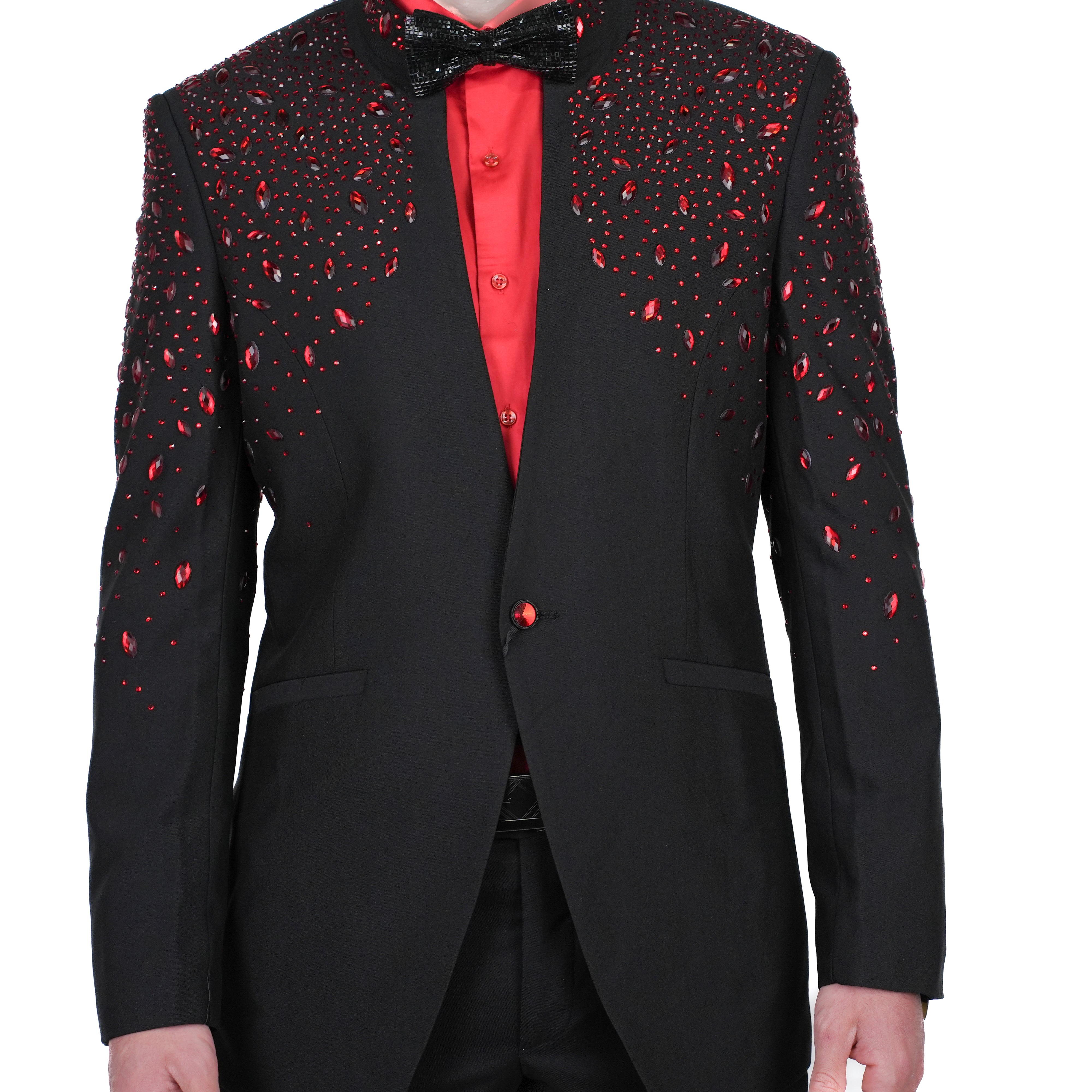 Black/Red Avanti Milano Mandarin Collar Bejeweled Dinner Jacket ...